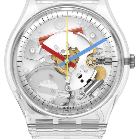 Swatch | Wearables | Swatch Clear Case With Red Blue And Yellow Accents ...